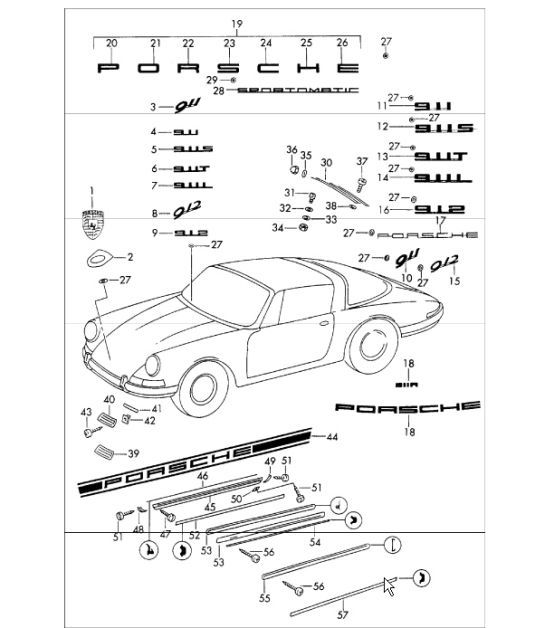 Porsche 911 65-67 PORSCHE logo Silver 90155930121 - 90155930121 ...