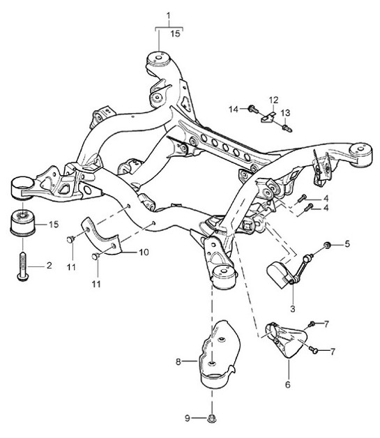 Rear axle / Suspension subframe / Self-levelling sensor / Stone guard ...