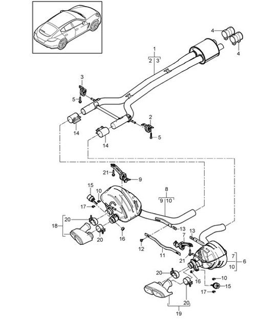Exhaust system / Sport version / Front silencer / Rear silencer (PR:176 ...