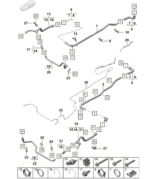 Coolant cooling system / Coolant pipe / Breather line 718 (982) Boxster ...