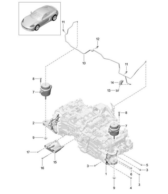 Engine suspension 718C (982C) Cayman 2017>> - Porsche Parts Diagrams ...