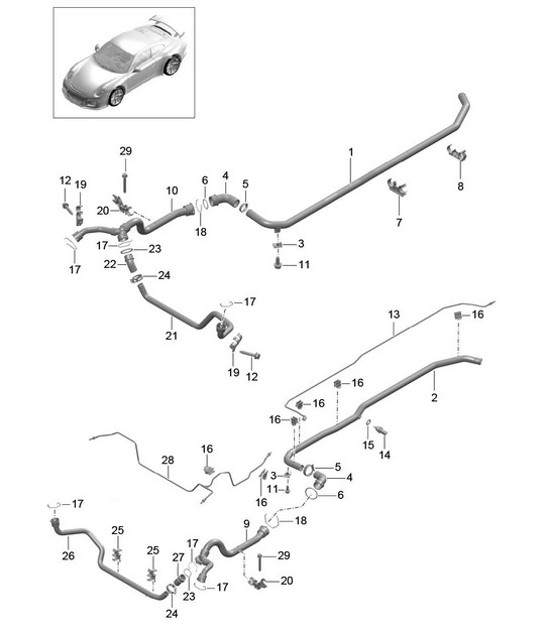Coolant cooling system / Front end 991 R/GT3/RS 2014-21 - Porsche Parts ...