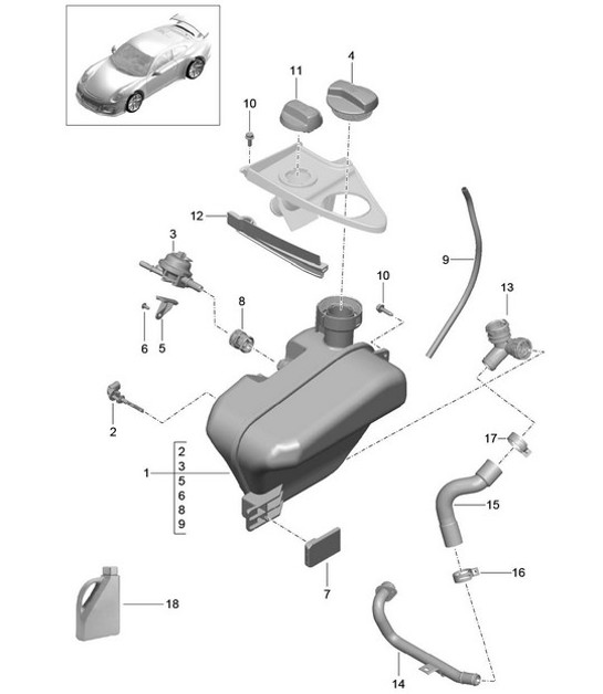Coolant cooling system / Reservoir 991 R/GT3/RS 2014-21 - Porsche Parts ...
