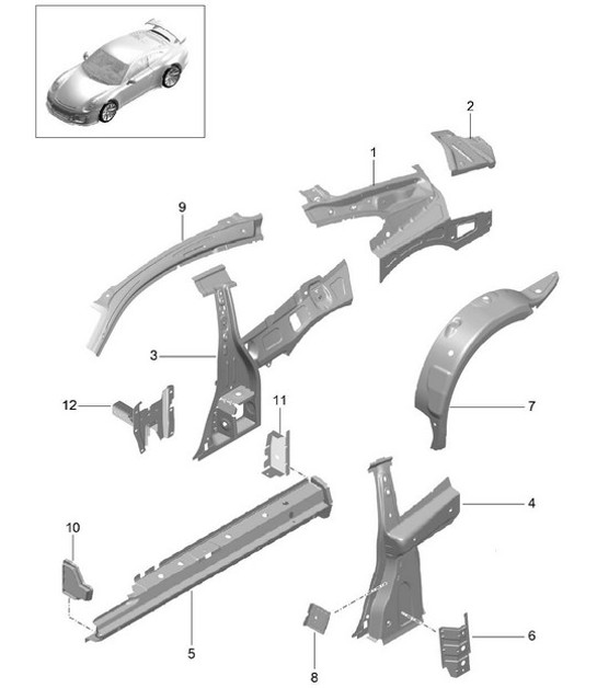 Side part - Inner - 991 GT3 2014-21 - Porsche Parts Diagrams | Design 911