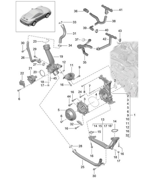 Pompe à eau / carter de thermostat 991 Turbo / GT2 RS 2014-20 - Schémas ...