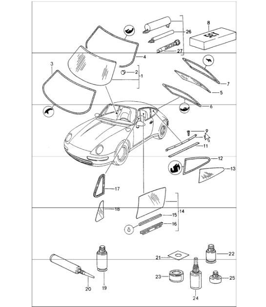 window glazing 993 COUPE 1994-98 - Porsche Parts Diagrams | Design 911