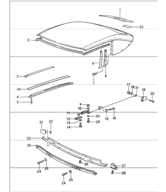 rear window, seal, single parts 993 CABRIO 1994-98 - Porsche Parts ...