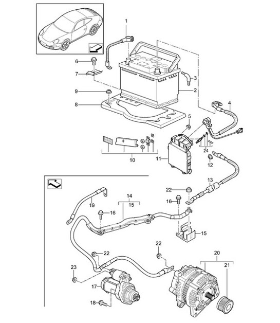 Battery / Power distributor / Starter / Alternator 997.2 Carrera 2009 ...