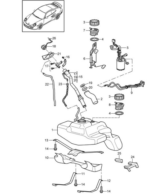 Fuel tank 997.2 GT2 RS 2010-11 - Porsche Parts Diagrams | Design 911