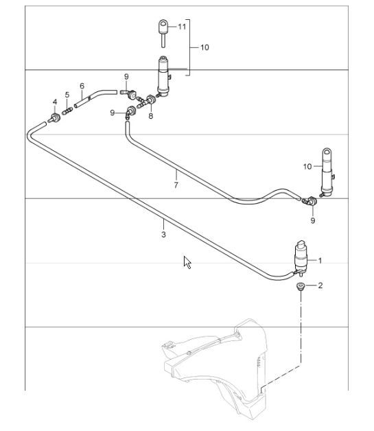 headlight washer system (I288) for 997.1 TURBO 207-09 - Porsche Parts ...