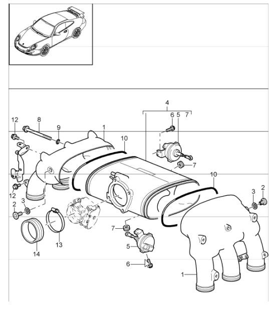 intake distributor 997 GT3 M97.76 2007-09 - Porsche Parts Diagrams ...