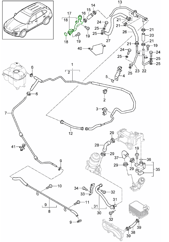 Porsche Diesel Cayenne Macan Cooling water tube 95810606500 ...