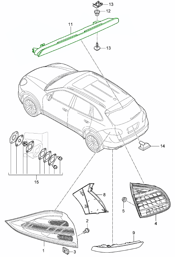 Porsche 958 Cayenne 3RD Brake Light Rear Complete 95863105010 ...