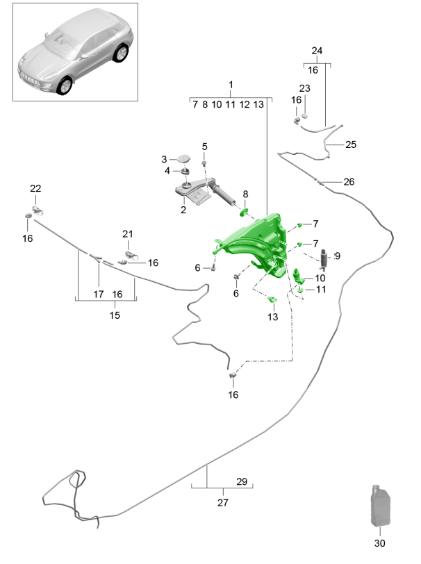 Porsche Macan Windscreen Washer Reservoir Tank 95B955451 - 95B955451 ...