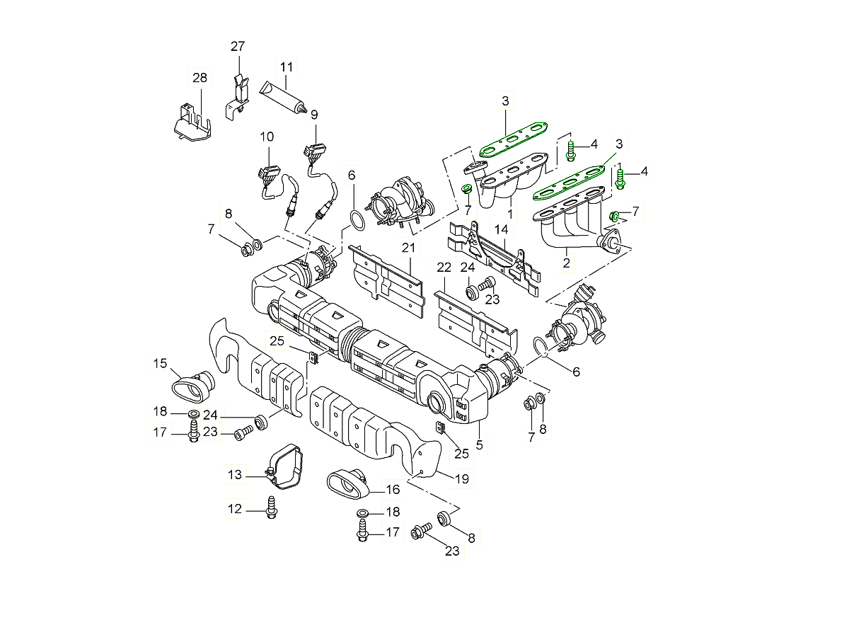 Exhaust manifold gasket, nut and bolt kit. Porsche 996TT ...
