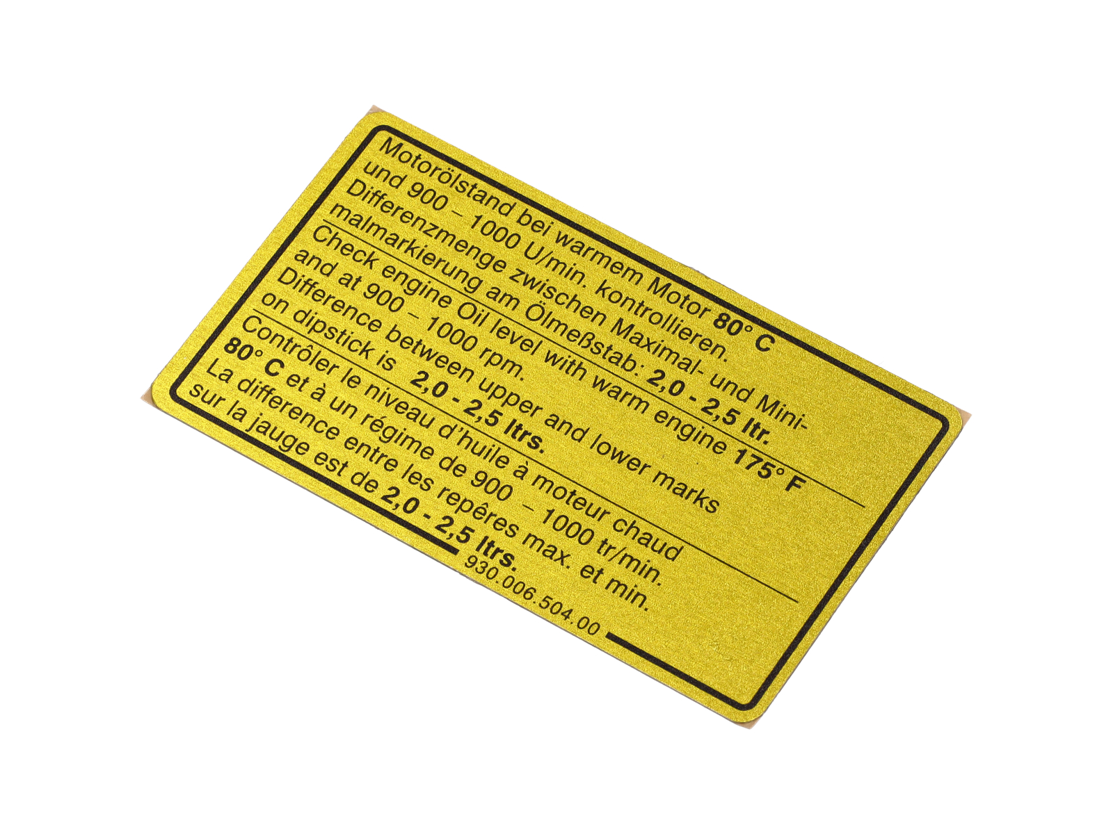 OE Match Engine Oil Level Sticker 93000650400 – Porsche 911 Classic ...