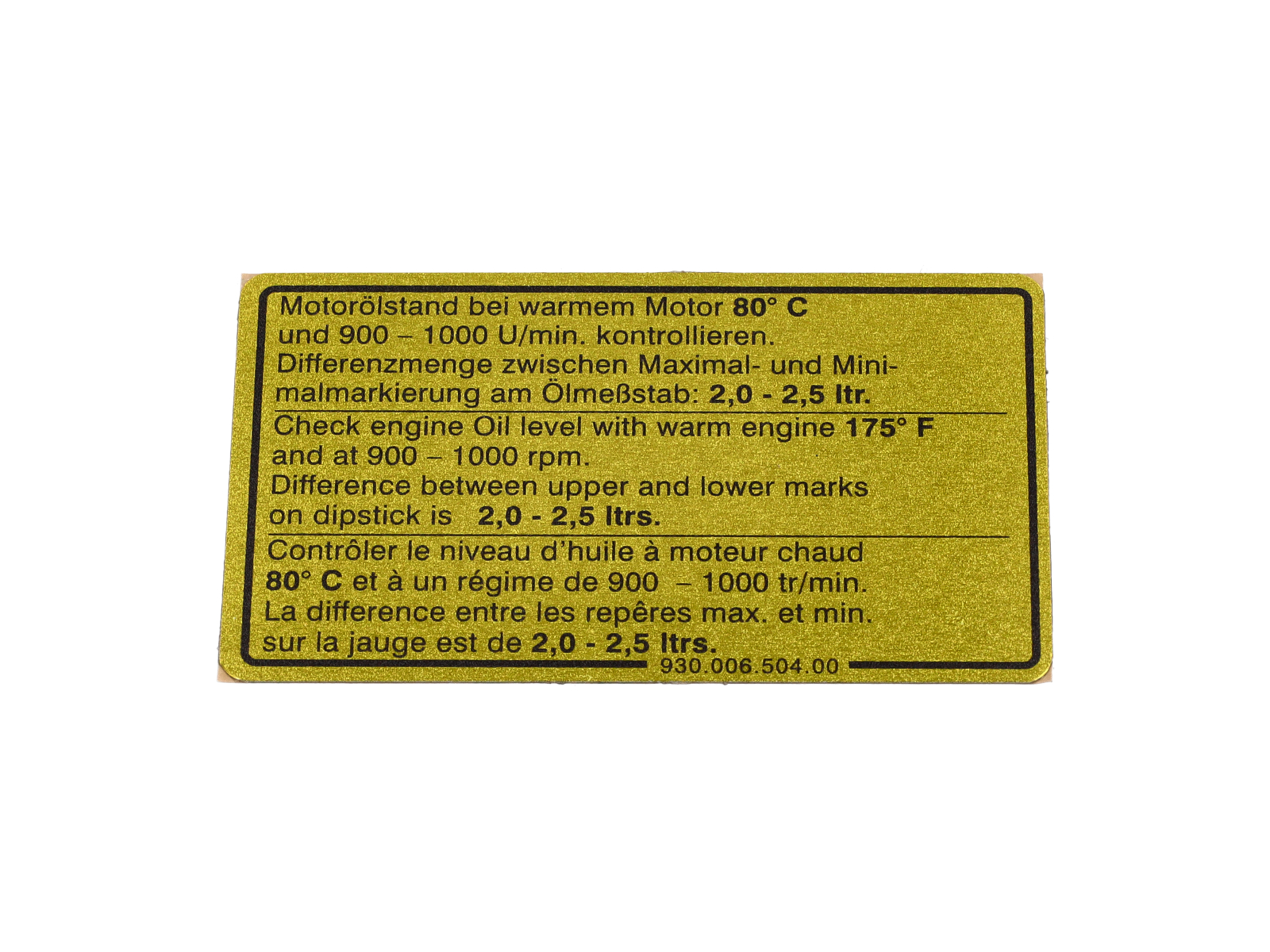 OE Match Engine Oil Level Sticker 93000650400 – Porsche 911 Classic ...