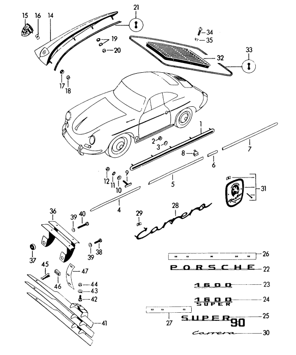 Porsche PCG55901107 Moulding for rocker panel for Porsche 356 Speedster ...