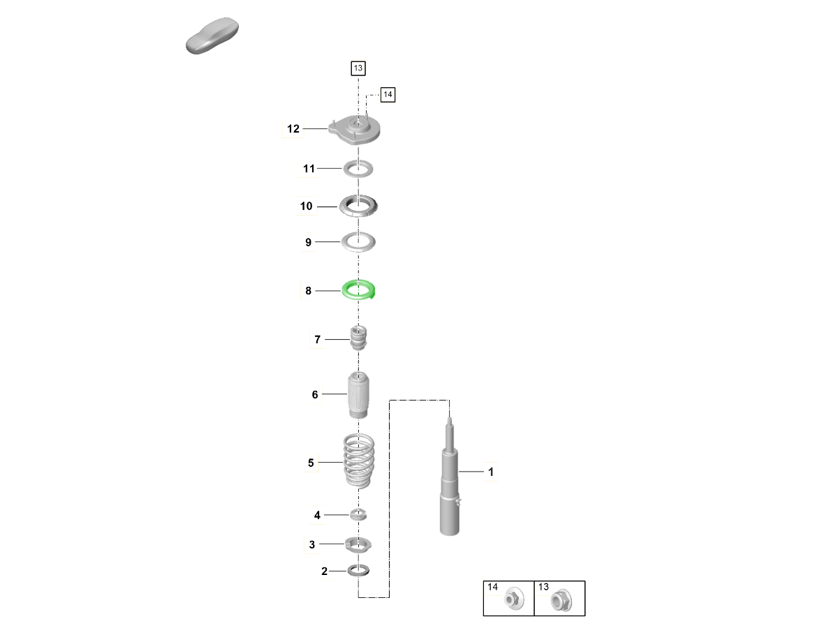 Front shock absorber top mount underlay pad Porsche 981 / 982 / 991.1 ...