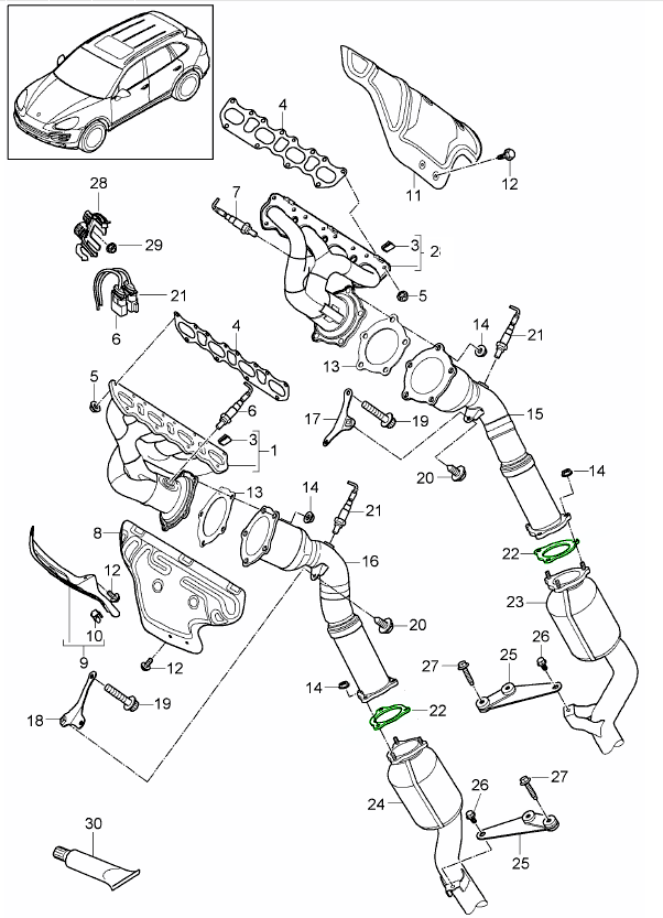 Porsche 958 Cayenne Exhaust pipe to final catalyst gasket 95811111300 ...