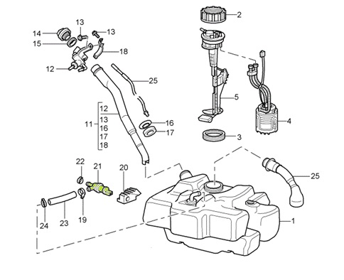 ORVR valve fuel tank refueling. Porsche 986 Boxster / 996 - 99660520301 ...