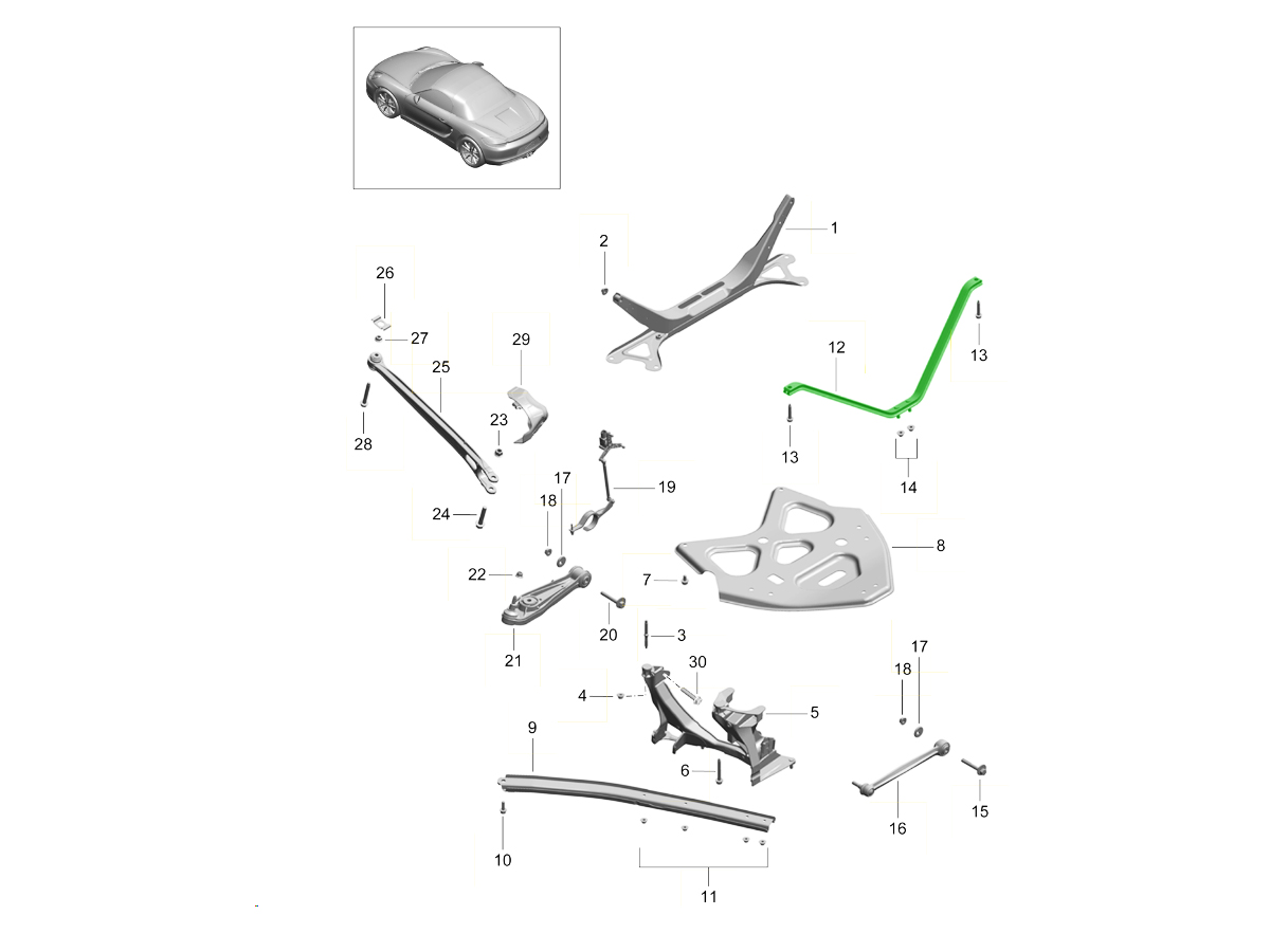 Rear strut bar support mount. Porsche 981 982 718 Boxster Cayman ...