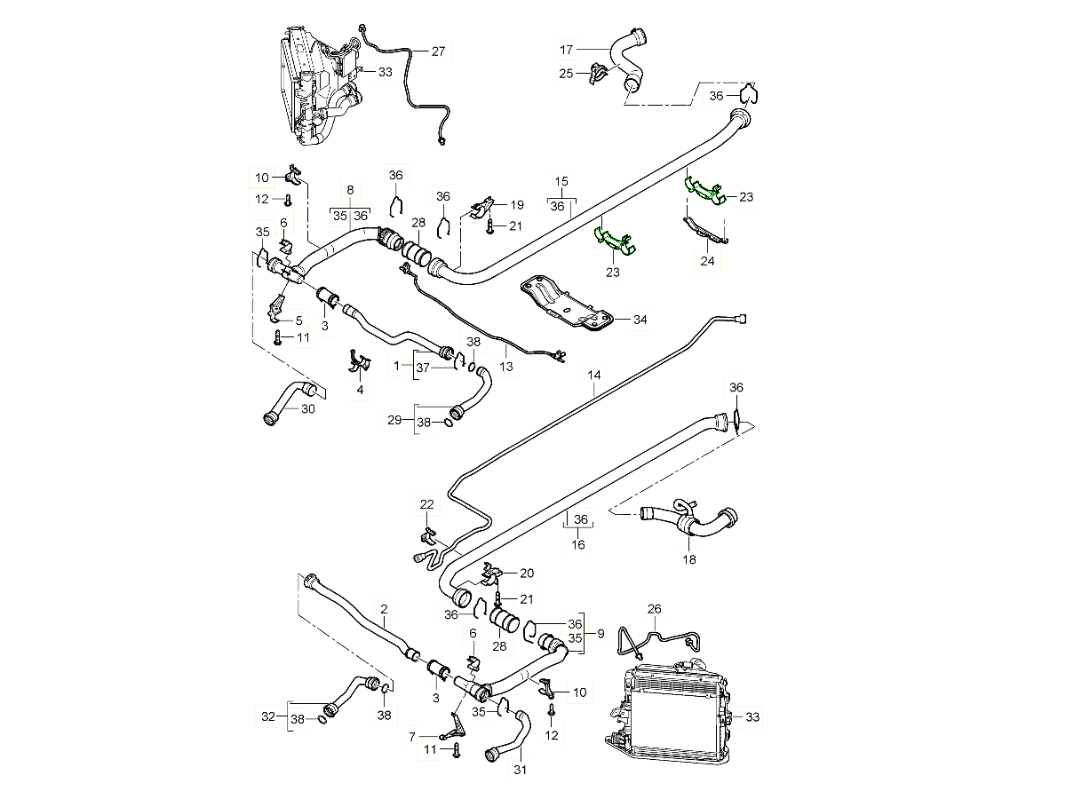 Support bracket for water coolant pipes for Porsche 987 / 987.2 / 996 ...