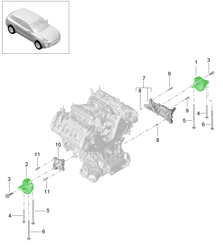 Engine mount for Porsche 95B Macan V6 S / GTS / TURBO (No. 94637505840 ...