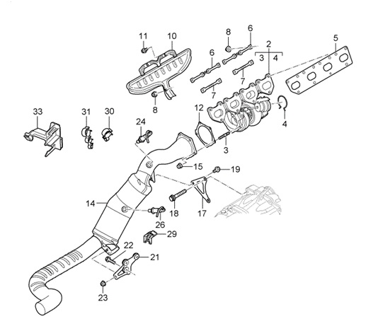 Retaining plate exhaust manifold upper. Porsche 970 Panamera turbo S ...