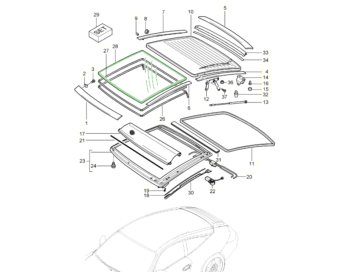 Targa top glass Porsche 996 997 Targa 99756232901 - 99756232901 ...