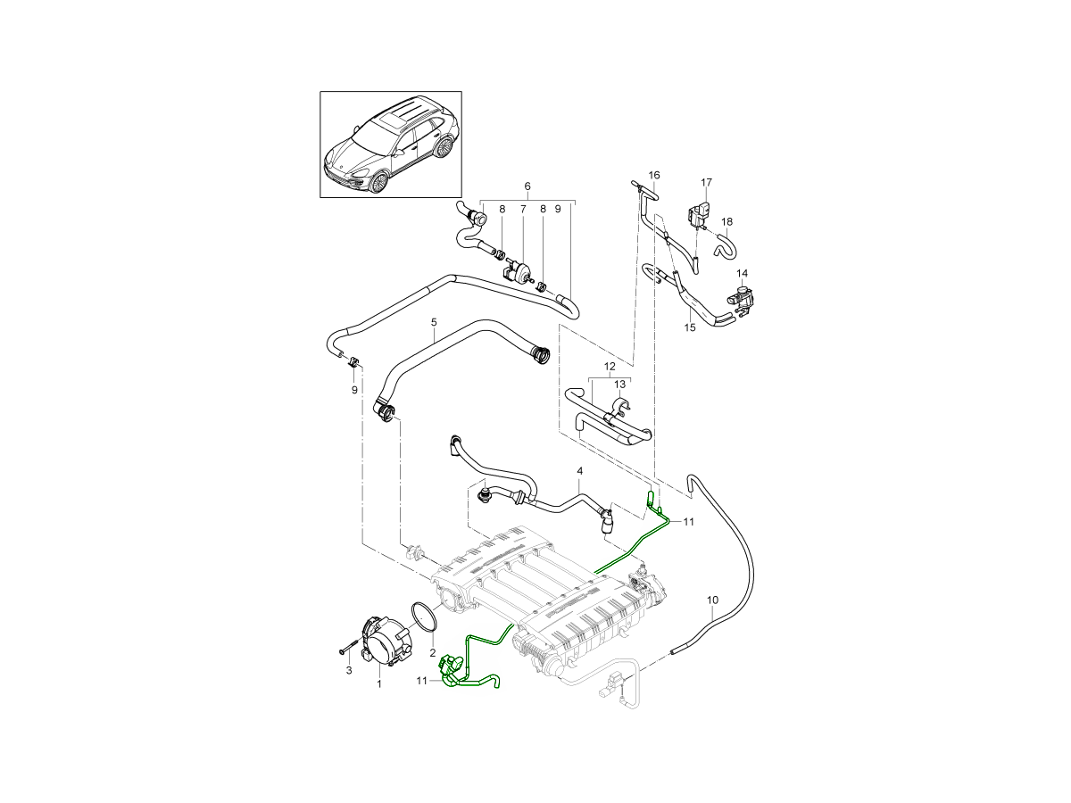 Vacuum Line/Pipe - Underneath Intake Manifold. Porsche 958 Cayenne 3.0L ...