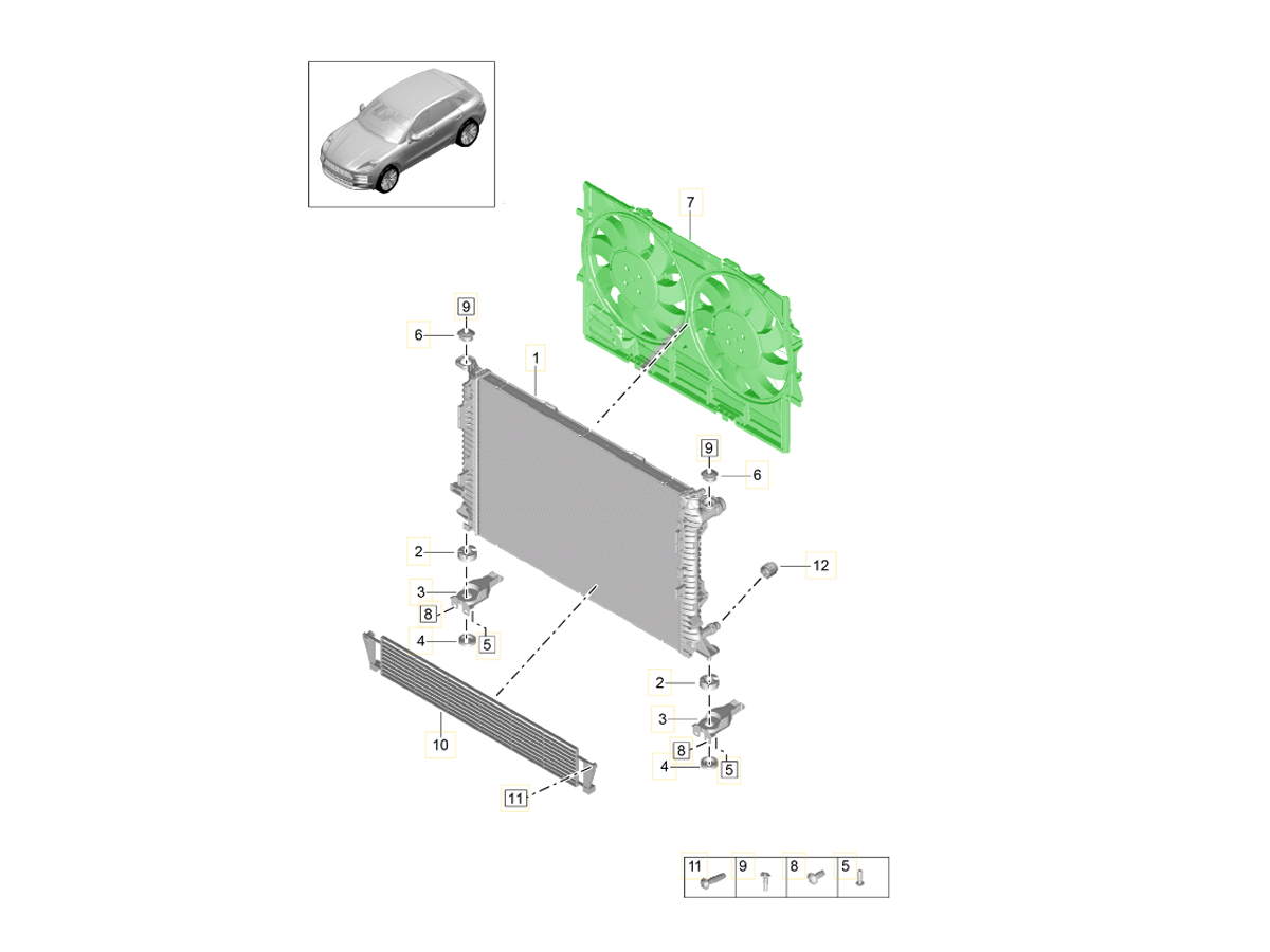 Water radiator fan with cowling Porsche 95B Macan 95B121003E ...