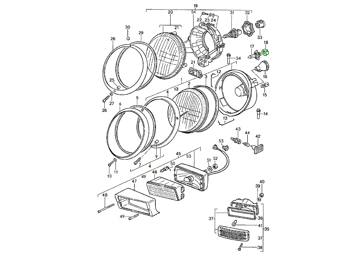 Porsche 911 Sealed beam headlight wiring connector 91163110800 ...