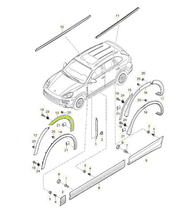 Wheel arch extension front. Porsche 958 Cayenne - 958559727009B9 ...
