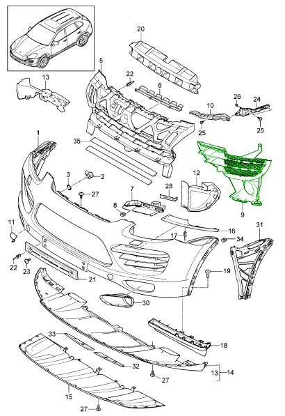 Porsche 958 Cayenne Front bumper vent grille 95850568220 95850568120 ...