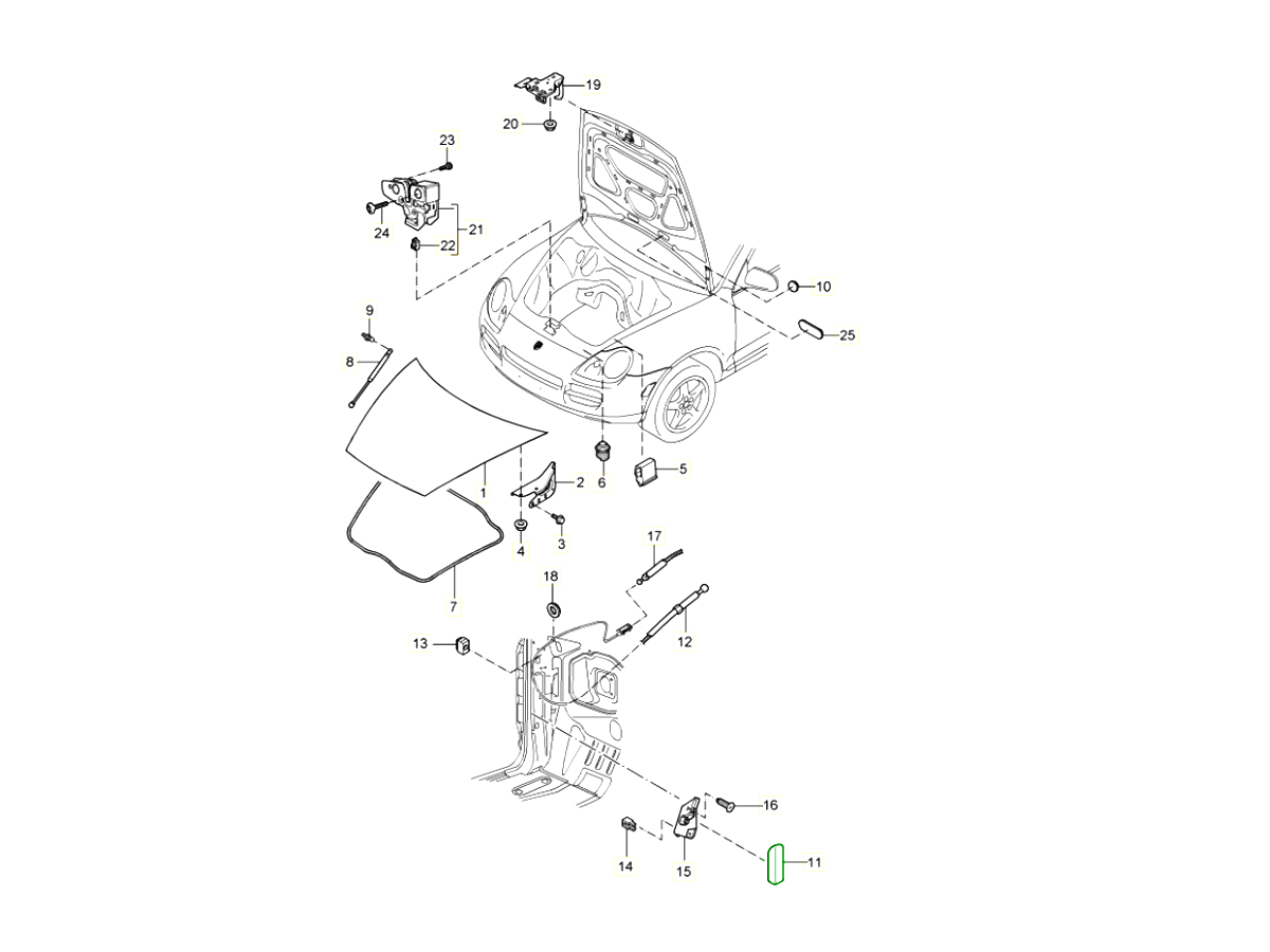 Porsche 955 Cayenne RHD Front bonnet actuating lever 9555115330 ...