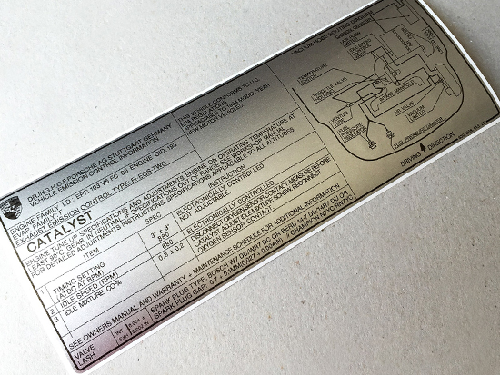 Porsche 911 Emission sticker for engine lid 93000651325 - 93000651325/1 ...