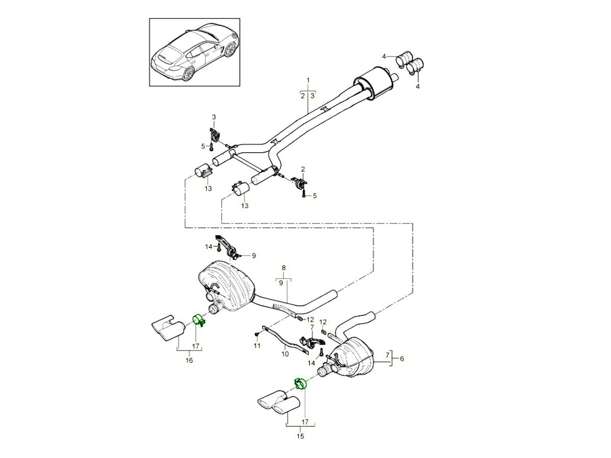 Exhaust tail pipe clamp Porsche 970 Panamera 2009-2013 MKI 99711124030 ...
