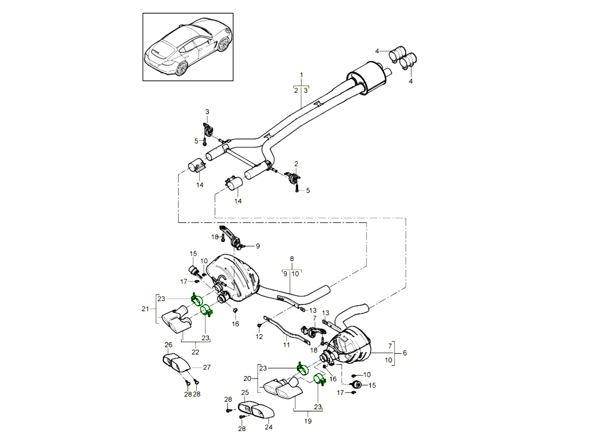 Exhaust tail pipe clamp Porsche 970 Panamera 2009-2013 MKI 99711124030 ...