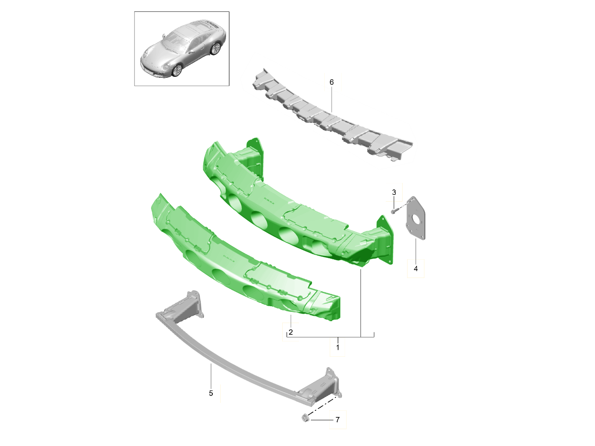 Porsche 991.2 Carrera Front bumper reinforcement bar with foam ...