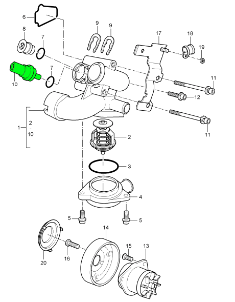 Porsche 95510612501 Temperature sensor on water pump for Porsche 955 3 ...