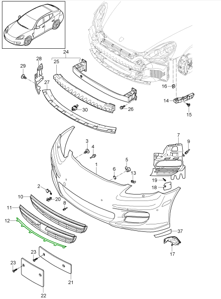 Porsche 970 Panamera Front bumper centre grille adapter 97050597700 ...