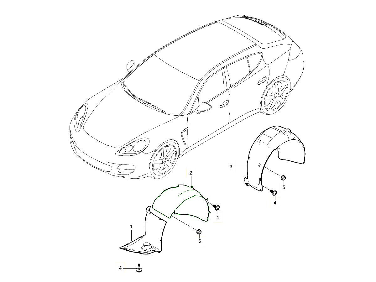 Front wheel arch liner, rear part for Porsche 970 Panamera LWB ...