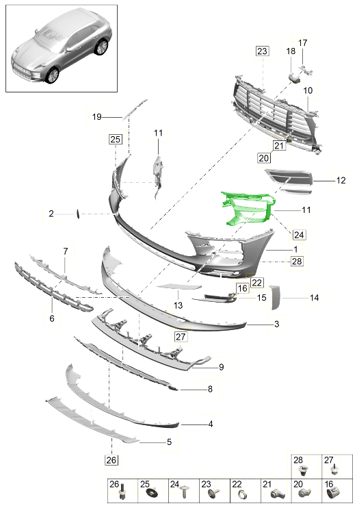 Rejilla lateral de parachoques delantero original Porsche 95B807681H1E0 ...
