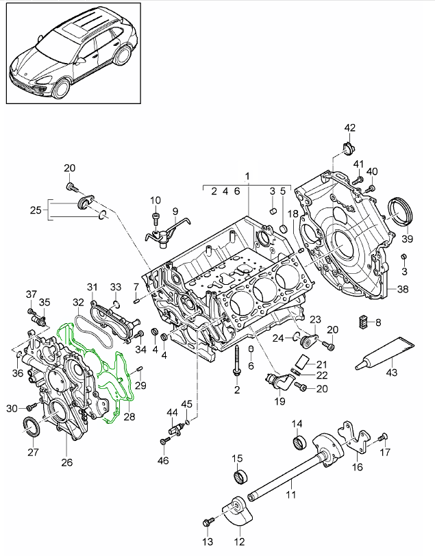 Porsche 958 Cayenne Crankcase flange gasket 95810116103 - 95810116103 ...
