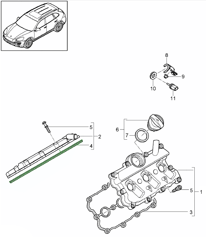 Porsche 958 Cayenne valve cover gasket 95810523101 95810523201 ...