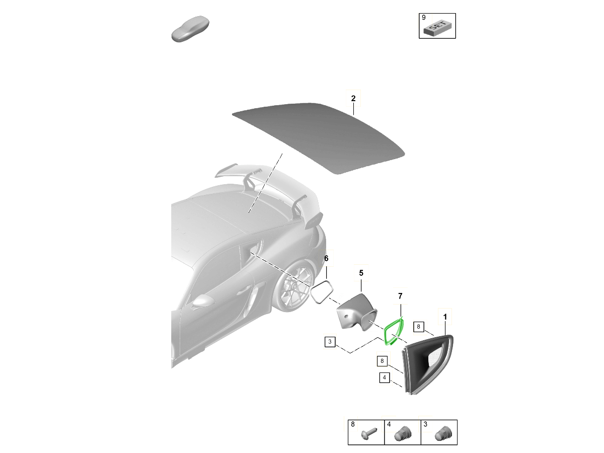 Seal rear quarter window air vent. Porsche Cayman GT4 - 982853725A ...