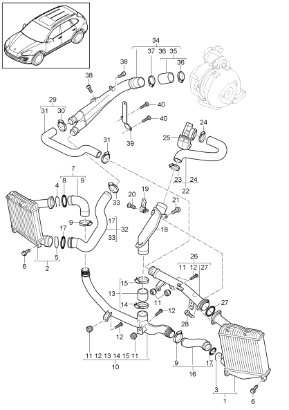 Porsche Cayenne Radiator Intercooler 95511064010 95511063910 ...