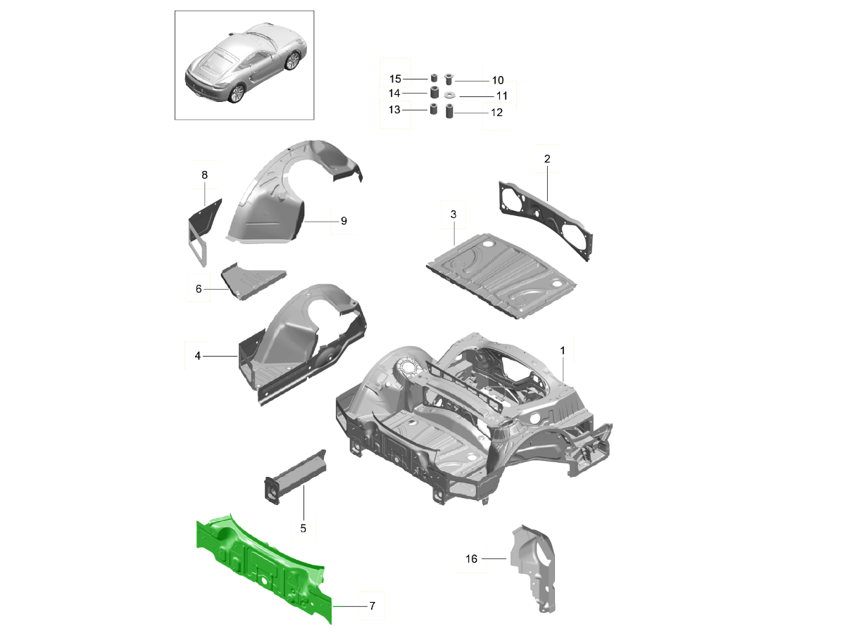 Porsche 981 982 718 Cayman Rear end cross panel 98150124301GRV ...