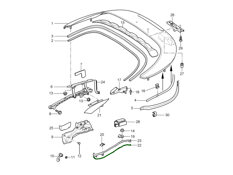 Convertible Top Stowage Box Cover Sealing Cord. Porsche 997.2 Carrera ...